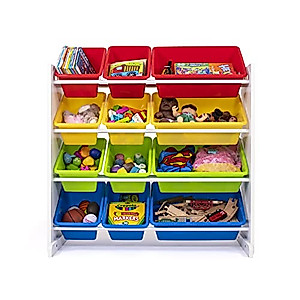 Humble Crew, White/Primary Kids' Toy Storage Organizer with 12 Plastic Bins