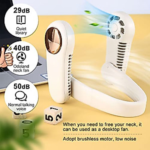 Odoland Portable Neck Fan, Foldable Bladeless Fan Hands Free USB Rechargeable Personal Fan, Leafless Headphone Design 3 Speed Powered Desk Fan for Outdoor Office Travel, White