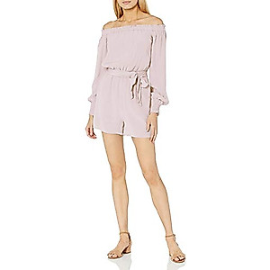GUESS Women's Mellie Long Sleeve Off Shoulder Romper, Lavender Hush, Large