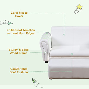 Qaba Kids Sofa with Footstool for Children, Toddler Couch for Playroom, Nursery, Living Room, Bedroom Furniture, White