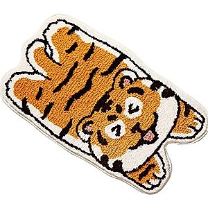 Tiger Shaped Bath Rugs for Bathroom Non Slip, Animals Print Area Rug Water Absorption Small Cute Tiger Bath Mat Cartoon Carpet for Kitchen Floor Door Mat Bedroom Playmat (1.5x2.5 Feet)