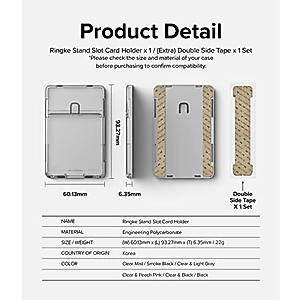 Ringke Stand Slot Card Holder [Phone Wallet Stick on + Stand] ID & Credit Card Holder for Phone Case, Solid Card Wallet with Phone Kickstand Compatible with iPhone Galaxy Android - Clear Mist