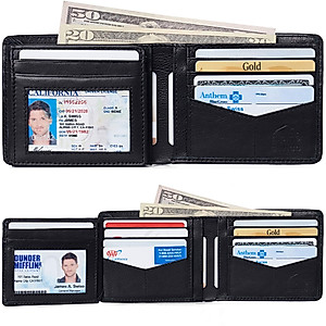 Alpine Swiss RFID Luka Men's Flip ID Wallet Deluxe Capacity ID Bifold With Divided Bill Section Camden Collection Soft Nappa Black