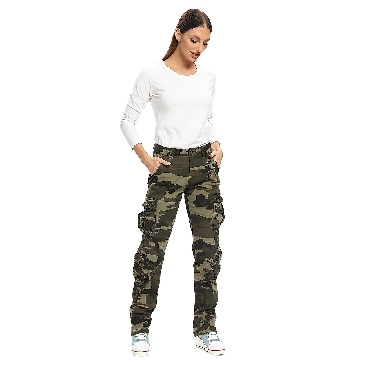 Women's Cotton Casual Military Army Cargo Combat Work Pants with 8 Pocket Camo 169-16