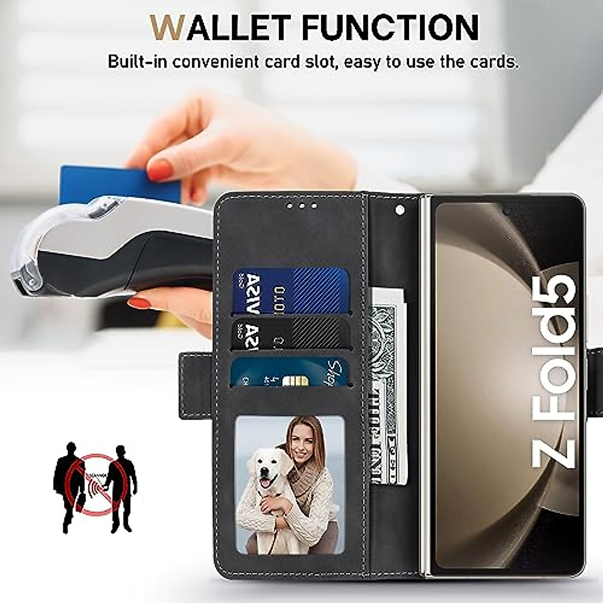 Compatible with Samsung Z Fold 5 Case 360 Full Protective Cover Z Fold 5 Wallet Case Hybrid PC All-Inclusive Shockproof Case Galaxy Z Fold 5 Phone Case Kickstand 5G/7.6'' (Black)