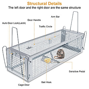 Humane Rat Trap, Large 2-Door Mouse Traps That Work for Indoor Home and Outdoor, Small Rodent Chipmunk Squirrel Trap and Other Live Animal Cage Catch and Release