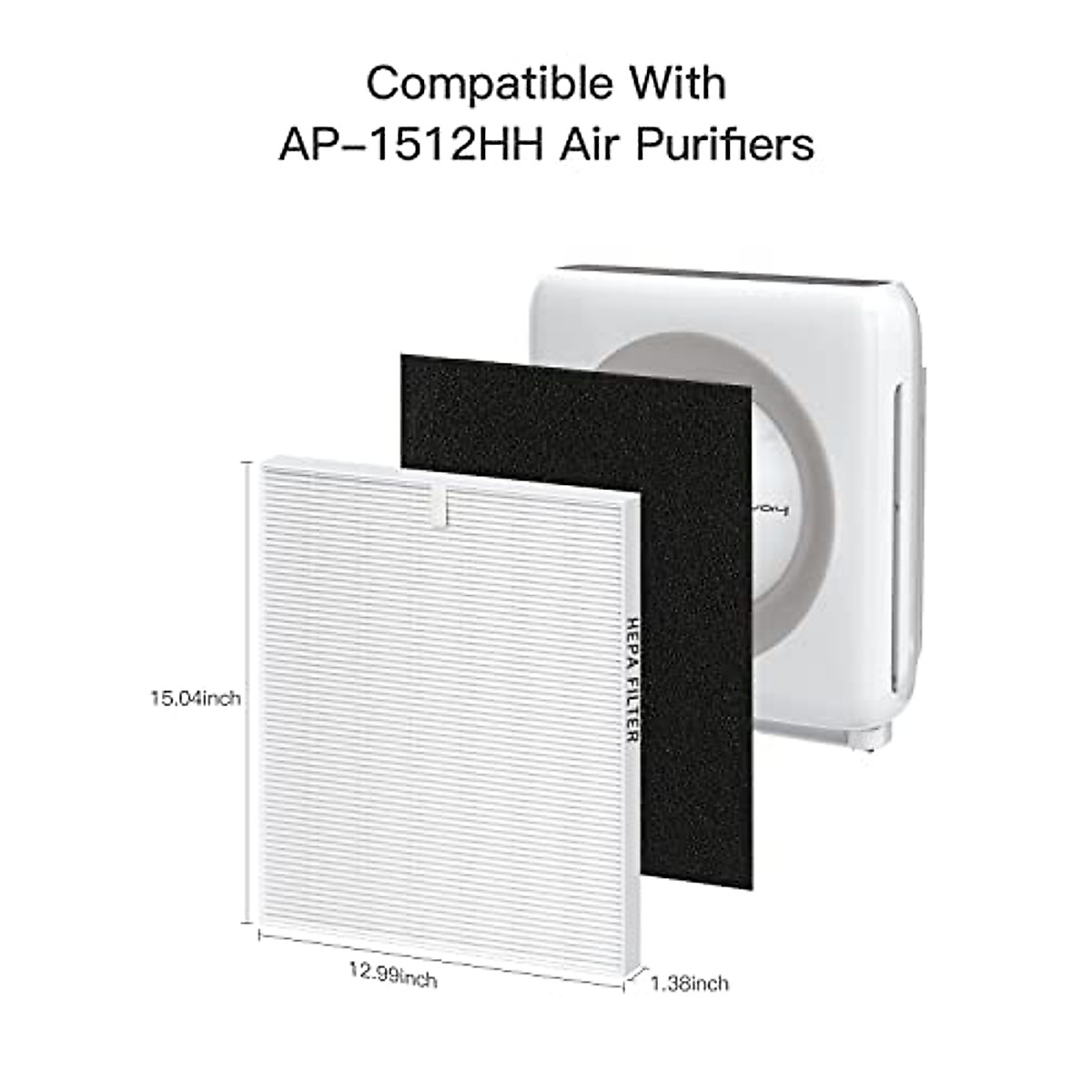 MORENTO Airmega AP-1512HH Replacement Filter for Coway, Compatible with Coway Airmega AP1512HH Air Purifier, Compared to Part #3304899, 2 HEPA Filters & 8 Carbon Filters, 2-Pack