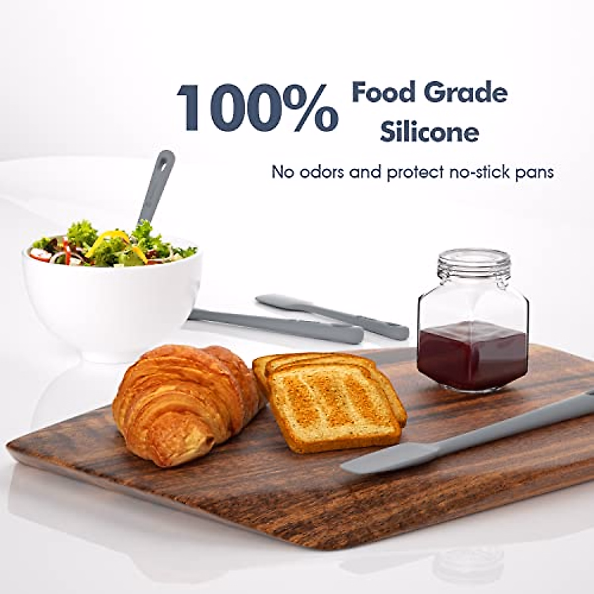 ChefAide 4 Pieces Silicone Spatula Set, Food Grade Rubber Spatula, Upgrade Strong Handle with Ergonomic Grip, Heat Resistant Up to 600°F for Nonstick Cookware, Cooking Baking Mixing