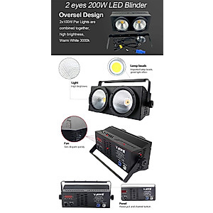 V-Show 200w led Stage par, Stage COB par,LED Blinder 2Head Light Warm White 3000K, 2 Eyes Wash LED, for Wedding Christmas Party Theater