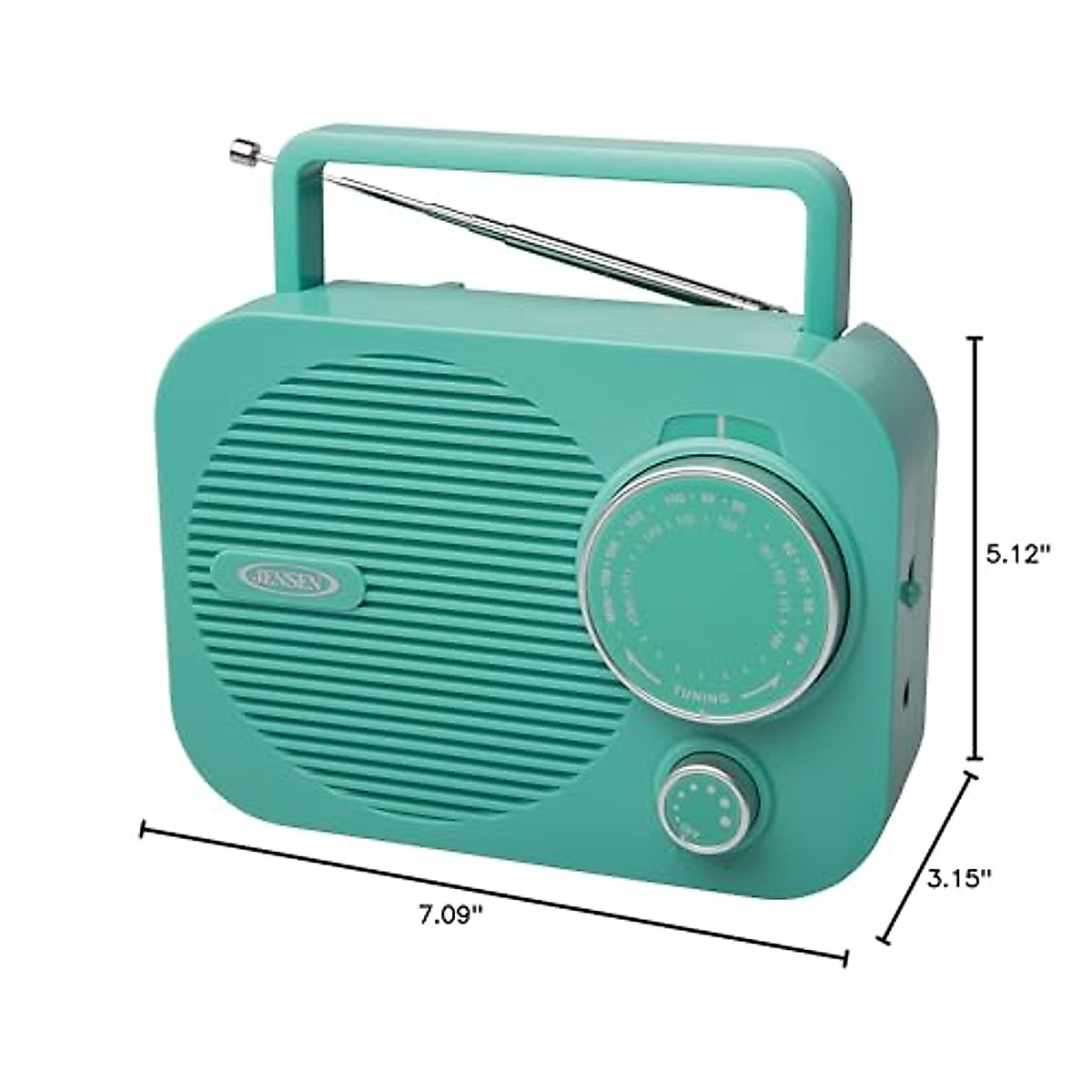 Jensen MR-550 Teal Modern Portable AM/FM Radio, Vintage Retro Rotary Dial with Built in Speakers + Aux Line-in, Power Plug or 4 x ‘C’ Batteries - (Limited Edition)