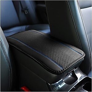 XINLIYA Car Armrest Storage Box Mat, Fiber Leather Car Center Console Cover, Car Armrest Seat Box Cover Accessories Interior Protection for Most Vehicle, SUV, Truck, Car (Black/Blue)