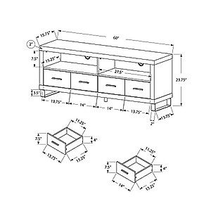 Monarch Specialties , TV Console with 4 Drawers, Dark Taupe Reclaimed-Look, 60"L