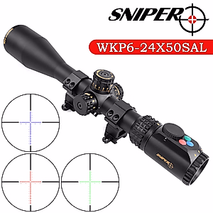 SNIPER WKP6-24x50SAL Hunting Rifle Scope Red, Green & Blue Illuminated Reticle/Fully Multi-Coated Lens/3" Sunshade