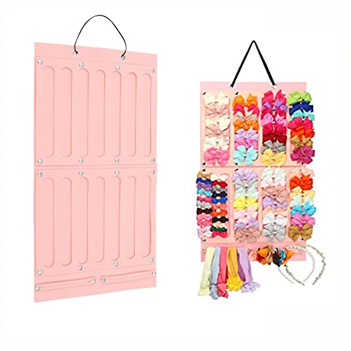 Aohuada Headband Holder for Girls Hair Bows, Baby Hair Accessory Storage Display Sturdy Rope, Baby Headband Organizer for Girls Room, Door, Closet, Hair Clips Storage Organizer, Light Pink