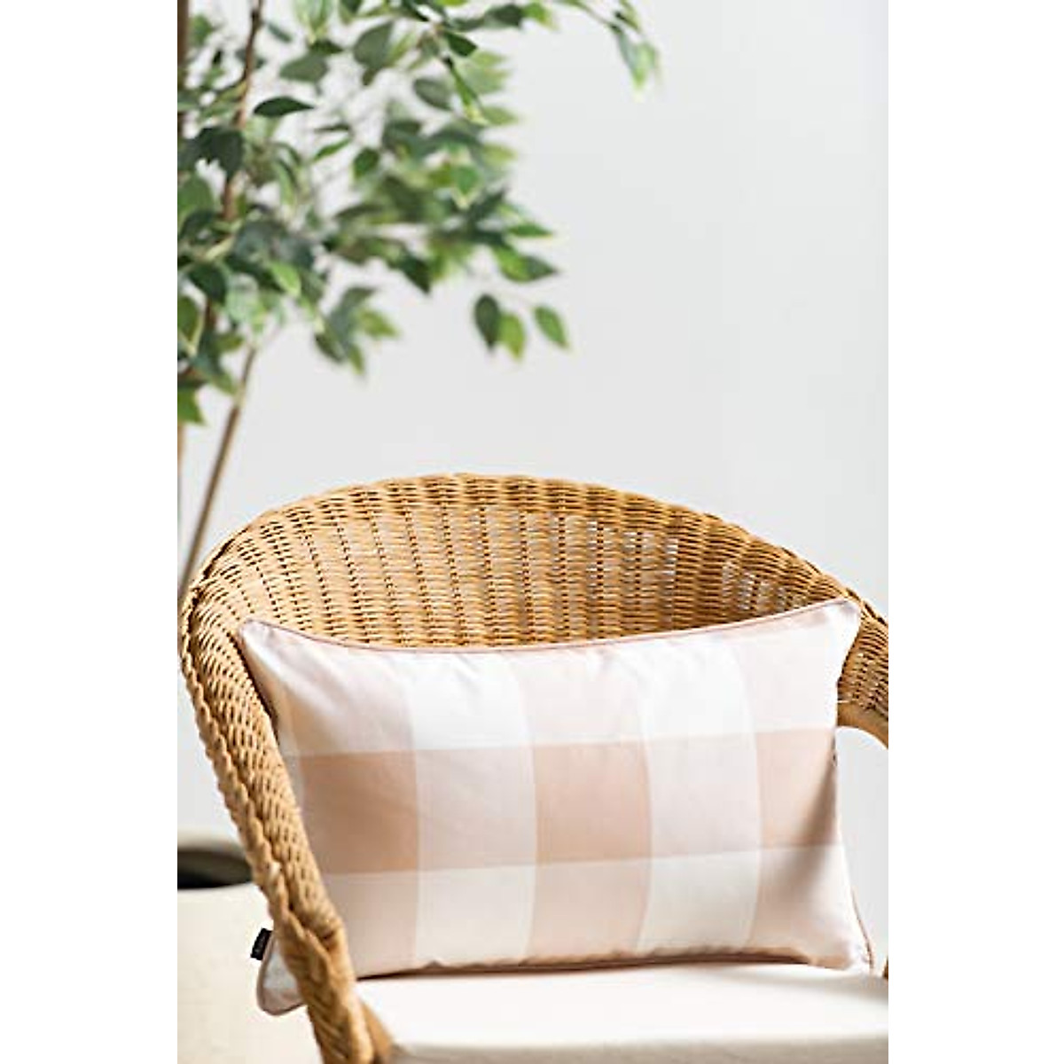 Hofdeco Coastal Patio Indoor Outdoor Lumbar Pillow Cover ONLY for Backyard, Couch, Sofa, Tan Buffalo Check, 12"x20"