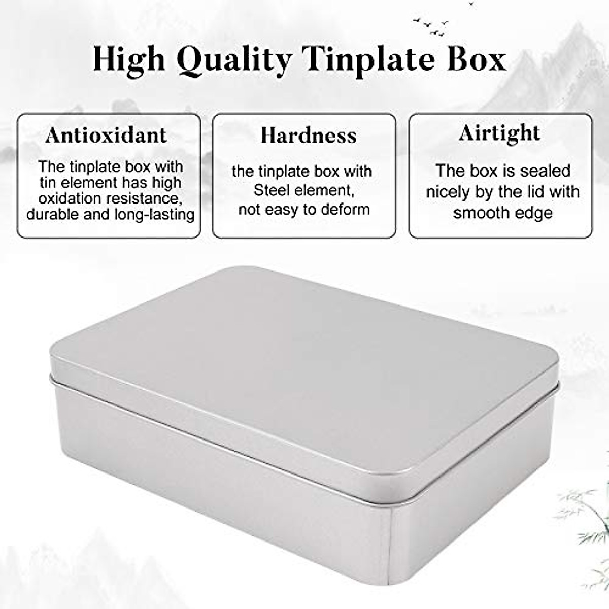 OLYCRAFT 5PCS 6x4x1.6 Inch Silver Metal Empty Tins Rectangle Airtight Metal Storage Tin Home Organizer with Lids for Small Items Storage Christmas Decorations