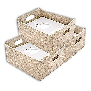 Welaxy Storage Baskets 3-piece Collapsible Felt Storage bin Foldable Shelf Drawers Organizers Bins organizie Box with Handles for Kids Toys Books Normcore Morandi Colors Nordic Style (Oatmeal x3