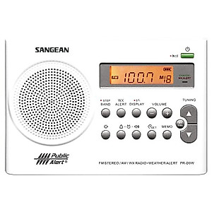 Sangean PR-D9W Portable Am/FM/NOAA Alert Radio with Rechargeable Battery, White, One Size