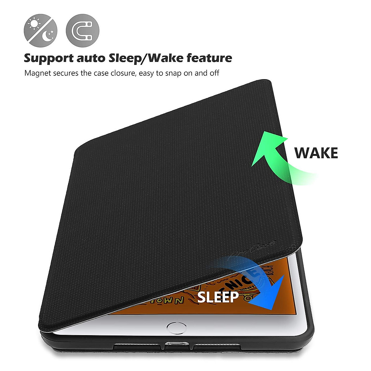 ProCase Book Cover for iPad Mini 5 Generation 2019/ Mini 4 3 2 1, Slim Stand Protective Folio Case Smart Cover for iPad Mini 5/4/3/2/1 -Black