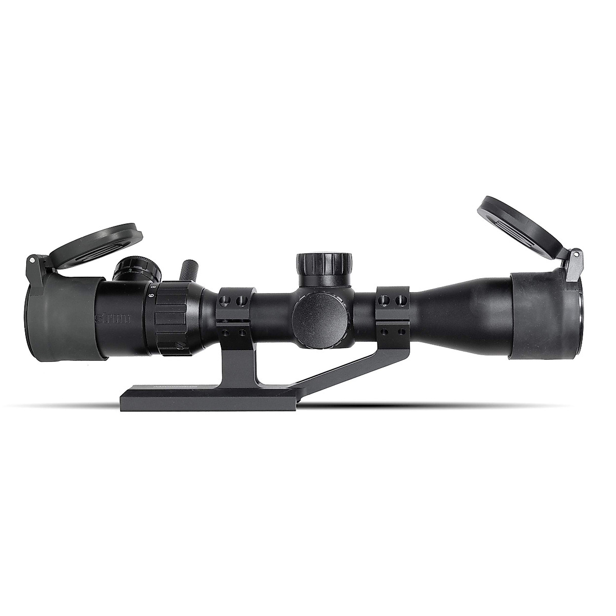 Monstrum 3-9x32 Rifle Scope with Rangefinder Reticle | ZR255 H-Series Offset Scope Mount | Monstrum Flip Up Lens Cover Set | Bundle