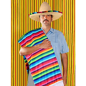 SATINIOR Mexican Serape Poncho Costume Mexican Sombrero with Rainbow Serape Edge and Band (Adult)