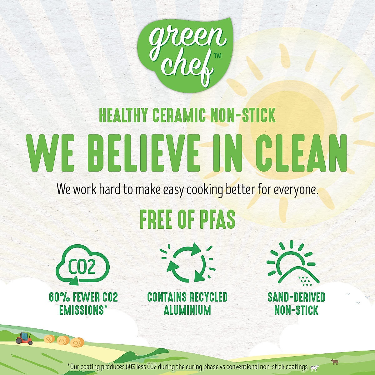 GREENCHEF Diamond Healthy Ceramic Non-Stick 2-Piece Frying Pan Skillet Set, 20 cm and 28 cm, PFAS-Free, Induction Suitable, Oven Safe up to 160˚C, Black