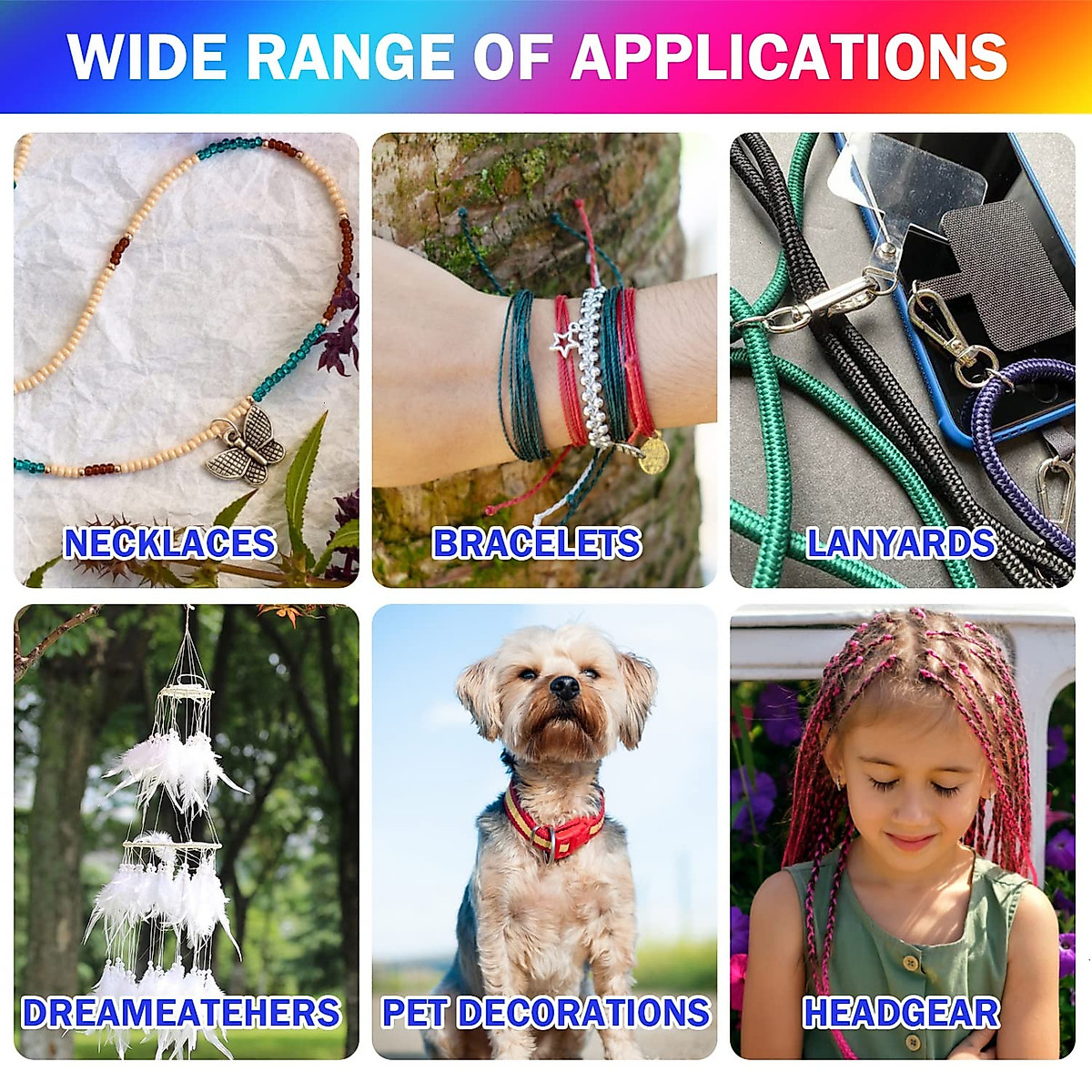 Monrocco Jewelry Nylon Cord, 10 Rolls 1mm Chinese Knotting Cord Nylon Hand Knitting Cord String Beading Thread for Jewelry Making Bracelet Beading Thread