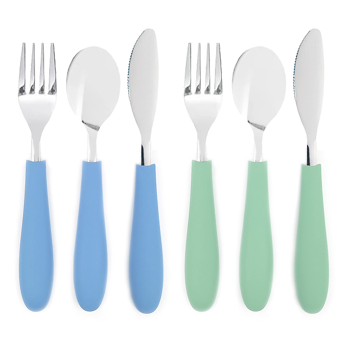 Elk and Friends Kids Silverware with Silicone Handle | Childrens Safe Flatware | Kids Utensils | Spoon + Fork + Knife set | 4 years+ | 6 Pieces