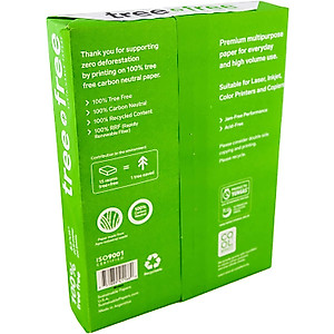 Tree Free Copy Paper, 20 LB, 8.5" x 11", 92 Bright 100% Tree Free Carbon Neutral Acid Free, Made from Sugarcane Waste Fiber (500/Ream), 3-Reams