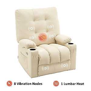 MCombo Large Power Swivel Glider Rocker Recliner Chair with Vibration and Heat for Nursery and USB Ports, Cup Holders and Pockets, Faux Leather 7748 (No Lift Chair) (Cream White, Large)