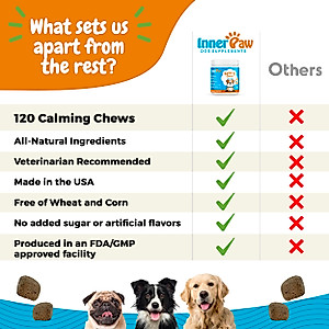 Inner Paw Calming Chews for Dogs – Natural Calming Dog Treats – Tasty Chew Snacks with Chamomile, Valerian Root, Organic Ginger – Efficient Dog Stress Reliever – 120 Soft Chews