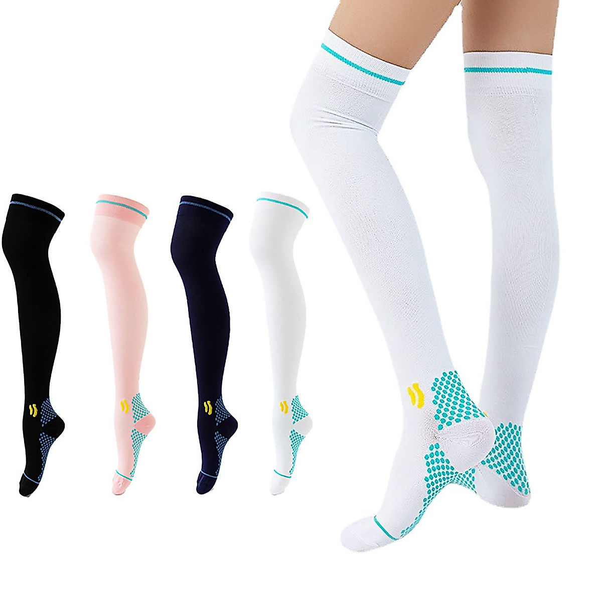 Willing Life Compression Socks for Women Men Over Knee Compression Stockings Best Support for Sports Nurse Travel Running Socks 4 Pack