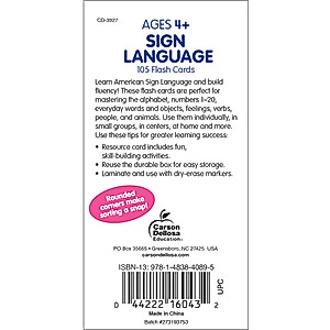 Carson Dellosa 104 American Sign Language Flash Cards for Kids, 122 ASL Signs Flashcards for Beginners and Toddlers Ages 4 and Up With Signing Illustrations