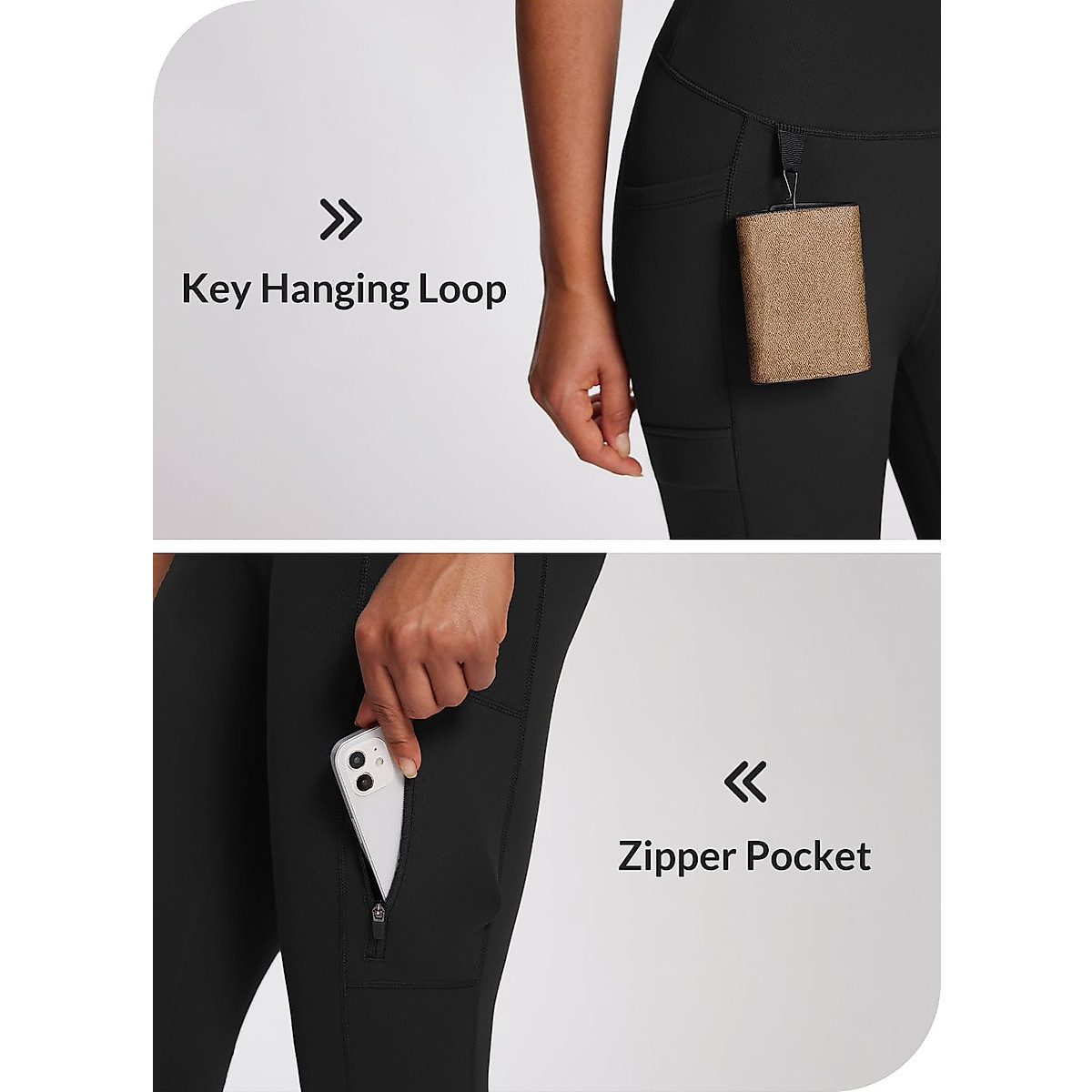 BALEAF Women's Fleece Lined Leggings Waterproof Winter Hiking Pants Thermal Running Tights Zipper Pockets High Waisted Cold Weather Black Medium