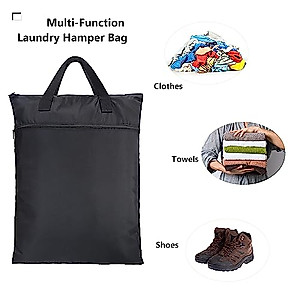 BeeGreen Black Laundry Bag for Traveling with Handles & Zipper Pockets Hanging Laundry Hamper Heavy Duty Collapsible Washable for Dirty Clothes College Dorm Gym Beach Pool Swimsuit