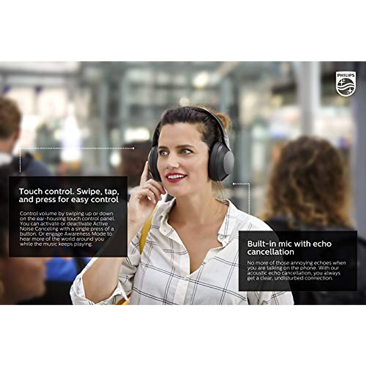 Philips PH805 Active Noise Canceling (ANC) Over Ear Wireless Bluetooth Performance Headphones w/Hi-Res Audio, Comfort Fit and 30 Hours of Playtime (TAPH805BK)