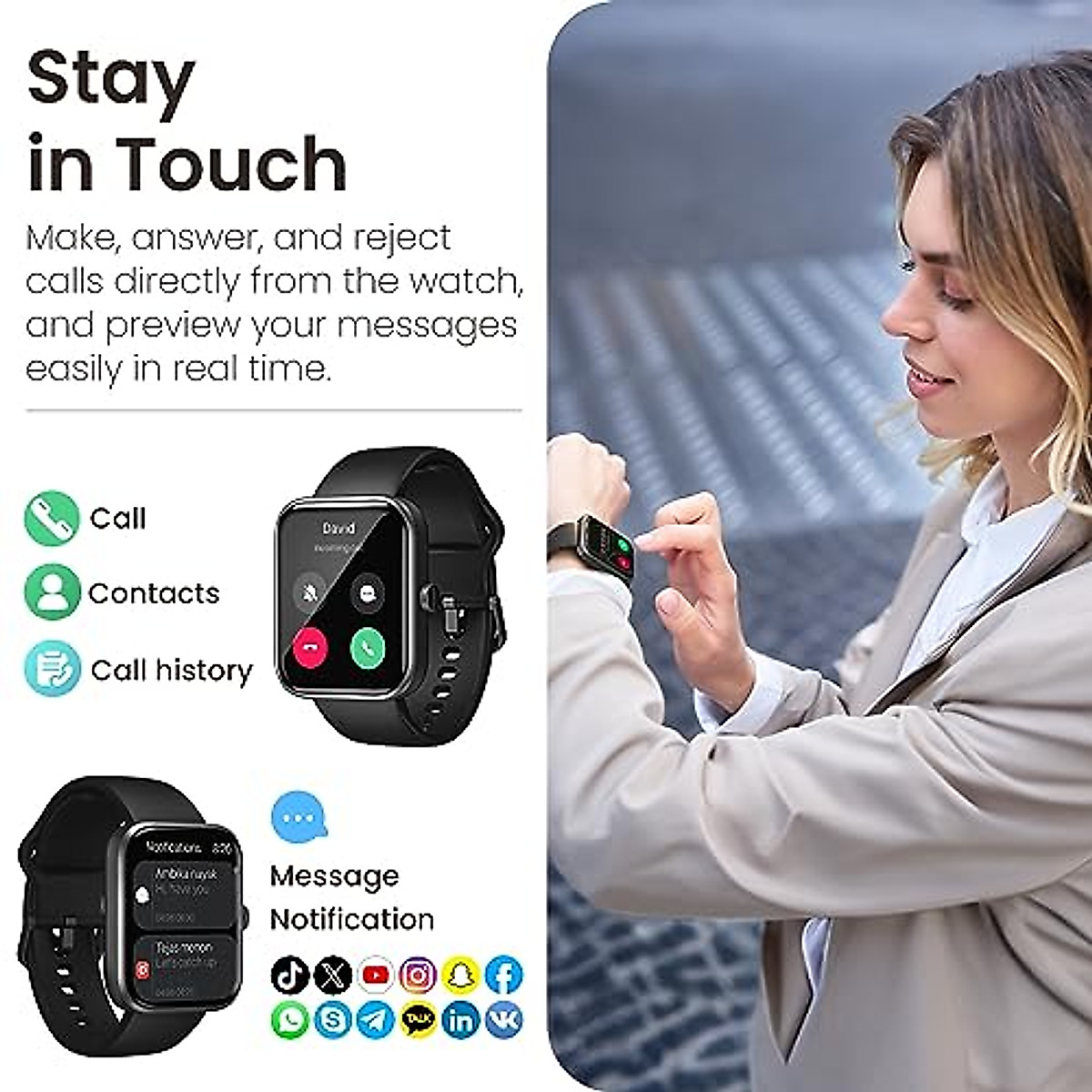 TOZO S3 Smart Watch (Answer/Make Call) Bluetooth Fitness Tracker with Heart Rate, Blood Oxygen Monitor, Sleep Monitor IP68 Waterproof 1.83-inch HD Color for Men Women Compatible with iPhone & Android