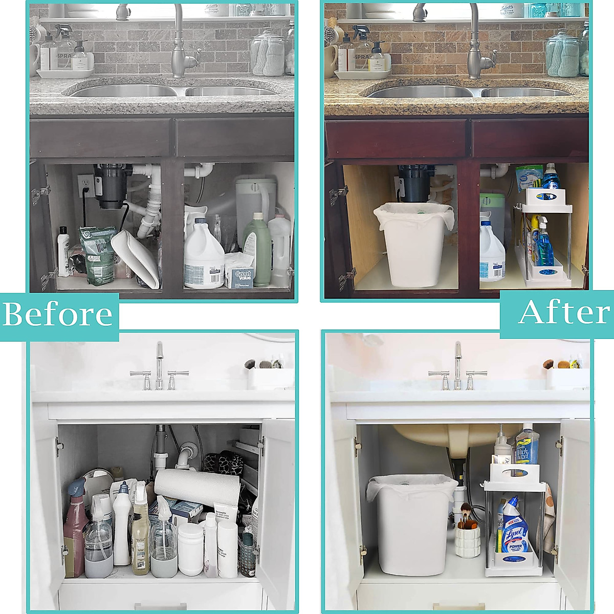 Fancy Pantry Housewares 2 Tier Sliding Pull Out Under Sink and Cabinet Organizer For Kitchen and Bathroom Storage (White and Stainless Steel), FPH1V1