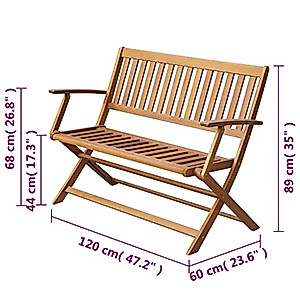 vidaXL Folding Garden Bench, Patio Wooden Bench with Armrest, Foldable Acacia Wood Garden Bench for Porch Balcony, Solid Wood Acacia