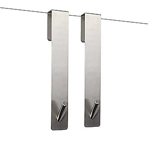 Shower Hooks, Stainless Steel Over The Door Hooks, Premium Towel Hooks for Bathrooms, 2pcs Heavy-Duty Over Door Hanger for Towel, Loofah, Bathrobe, Razor, 6.5 inches Length