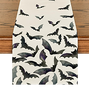 Artoid Mode Silhouette Black Bats Halloween Table Runner, Fall Kitchen Dining Table Decoration for Home Party Decor 13x72 Inch