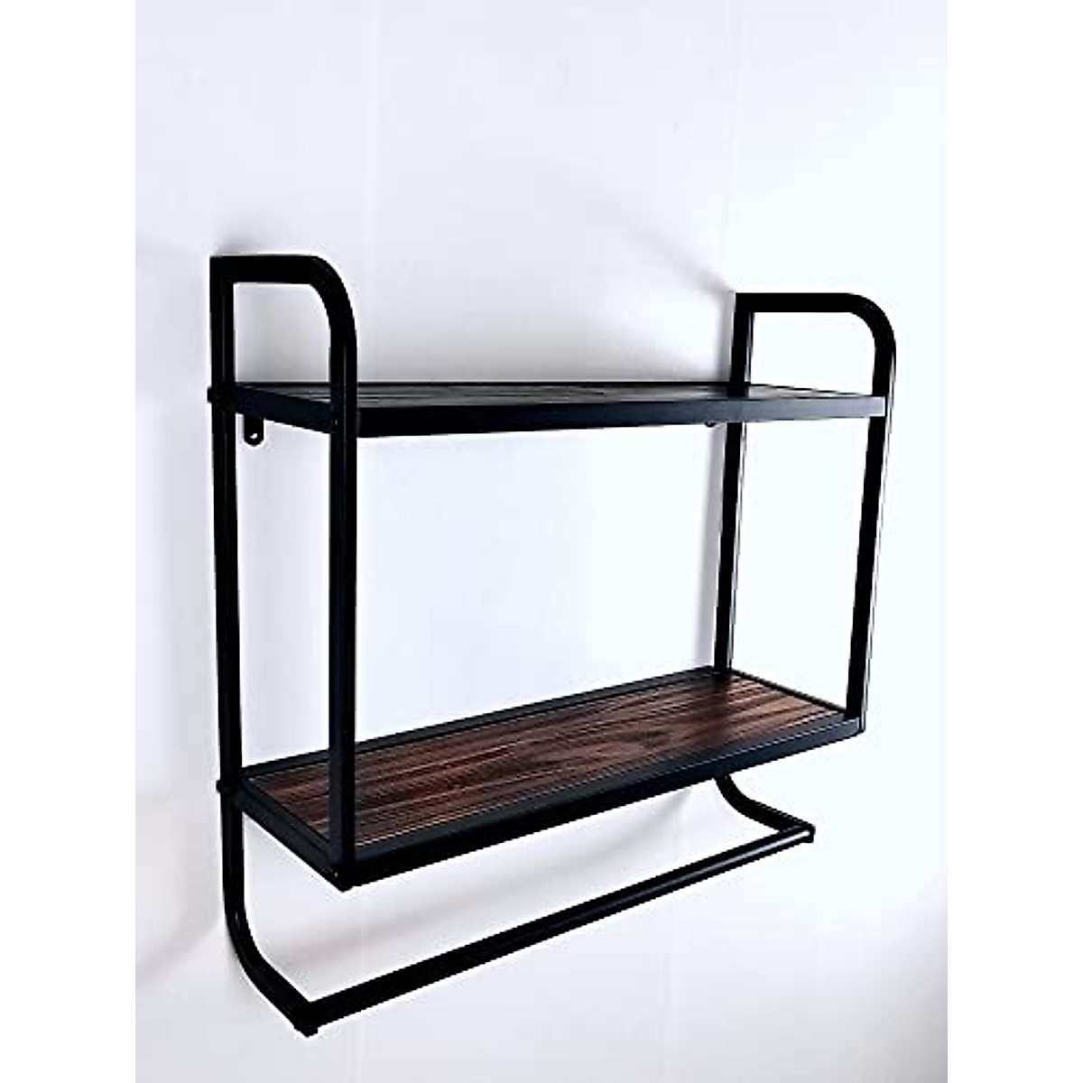 2-Tier Bathroom Shelves Wall Mounted,23.6"L x 7.87"W x 22.8"H, Rustic Wall Shelf Over Toilet,Towel Rack with Towel Bar,Utility Storage Shelf Rack, Floating Shelves Towel Holder,Retro Black