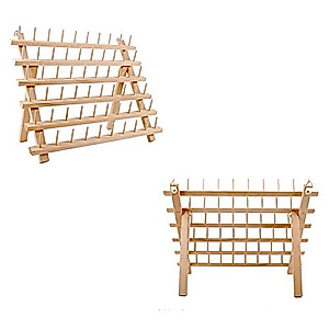 NW 60-Spools Wooden Thread Holder Sewing and Embroidery Thread Rack and Organizer Thread Rack for Sewing with Hanging Hooks