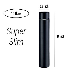 Jumigra Insulated Water Bottle, 18/8 (304) Stainless Steel, Super Slim Skinny Mini, Portable, Leak Proof, 8oz, Black