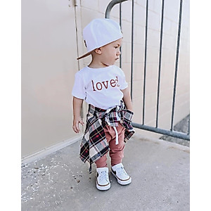 Fsadfeas Baby Boy Valentines Day Outfit Short Sleeve Lover Boy Print T-Shirt Solid Color Jogger Pants Set 2Pcs Summer Clothes (Loved White+Orange,0-6 Months)