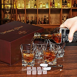 Sishynio Whiskey Glasses Set of 4 for Men, 10oz with 8 Cube Granite Chilling Stones, Whiskey Rocks Glasses Gift Set for Grandpa Father Husband