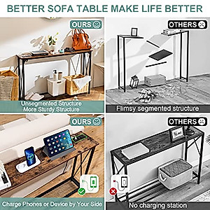 Yoobure Console Tables for Entryway, 47.3", Sofa Entryway Tables Narrow Long, Entry Table with USB Ports, Behind Couch Entrance Hallway Table, with Stable Metal Support, Living Room, Rustic Brown