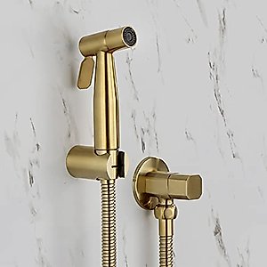 MINJING Bidet Sprayer Brushed Gold, Stainless Steel Handheld Bidet Sprayer for Feminine Wash, Baby Cloth Diaper Sprayer, Shower Sprayer for Pet, High Pressure Toilet Sprayer,B