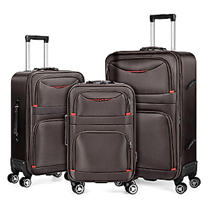 PINPON Luggage Sets 3 Piece, Softside Lightweight Expandable Luggage Sets with TSA Lock, Carry On Luggage with Spinner Wheels for Women Men, Travel Suitcase Lightweight (20/24 / 28, Brown)