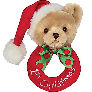 Bearington Collection Baby Lil’ Reindeer Christmas, 5.5 Inch Christmas Reindeer Plush Stuffed Animal, Soft Baby Rattles and Plush Rings